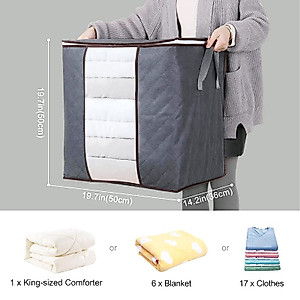 Micilelife Clothes Storage Bag 90L Large Storage Bags Closet Organizers and Storage，3-Pack, Gray,Foldable Organizer, With Clear Window,Suitable for Finishing Of Household ItemsReinforced Thick and Durable Organizer, Suitable for Finishing the Bedrooms,To