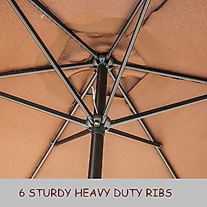 LOKATSE HOME Table Outdoor Market Patio Umbrella with Crank 9 Feet 6Ribs, Brown-Small