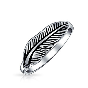 South Western Nature Wrap Boho Feather Leaf Band Ring Western Jewelry For Women Teen Oxidized .925 Sterling Silver Customizable