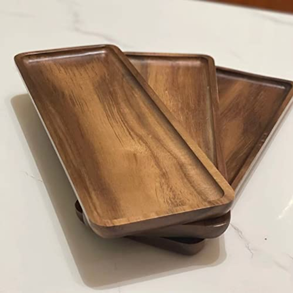 Set of 3pcs Solid Acacia Wood Serving Trays (11 x 4.1 inches) Rectangular Wooden Serving Platters for Home Decor, Food, Vegetables, Fruit, Charcuterie, Appetizer Serving Tray, Cheese Board Plate