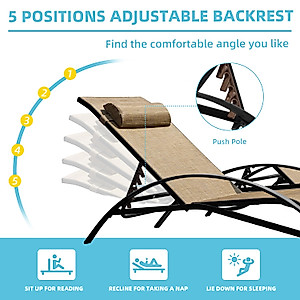 EROMMY All-Weather Textiline Recliner Chairs Set of 2 Outdoor Lounge Chairs with Adjustable Backrest (Arc Brown, Set of 2)