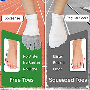 ss soxsense Toe Socks for Men and Women Athletic Running Five Finger Socks with Premium Cotton LightWeight (Size 6-14) (US, Alpha, Large, Regular, Regular, White)