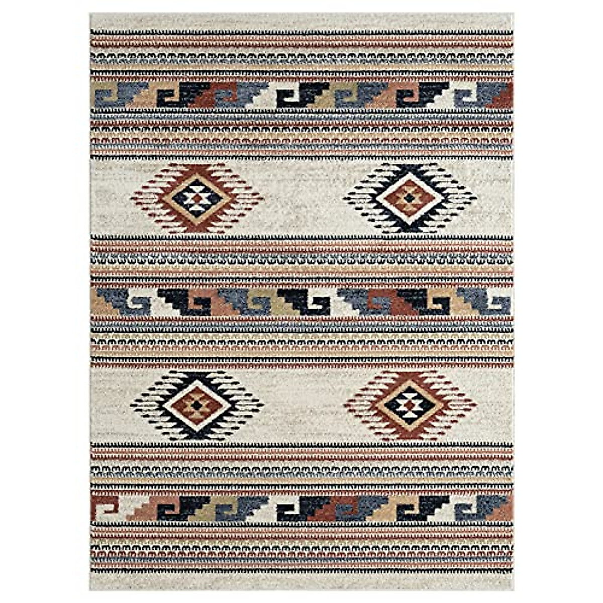 Abani Multicolor Southwestern Design Area Rug - Non-Shed Orange, Grey & Beige 7'9" x 10'2" (8x10) Tribal Pattern Dining Room Carpet Rugs