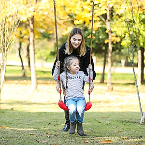 Plastic Swing Seat,Kids Swing Seat with 6.6ft Adjustable Rope and 2 Carabiners,Red Swings Pro with Non Slip Tape for Backyard Playground Indoor Outdoor