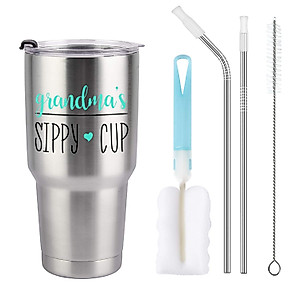 Grandma's Sippy Cup Travel Tumbler with 2 Lids, Birthday Christmas Gift for Grandma Grandmother Nana Gigi Mom Mother's Day Thanksgiving Day, 20 Oz Funny Insulated Stainless Steel Tumbler, Mint
