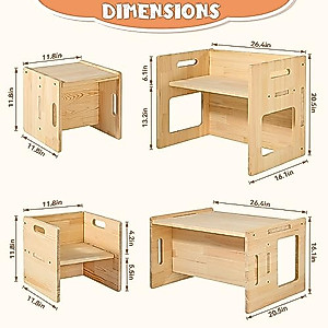 Montessori Weaning Table and Chair Set - Wood Weaning Table and 2 chairs, Solid Wooded Toddler Table, Cube Chairs for Toddlers, Kids Montessori Furniture for Arts & Crafts Snack Time Playing Study
