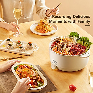 OLEGA Electric Hot Pot - 3L Portable Electric Pots with Steamer for Cooking Dual Power Adjustment with Non-stick Coating for Dorm, Office, Travel 120V