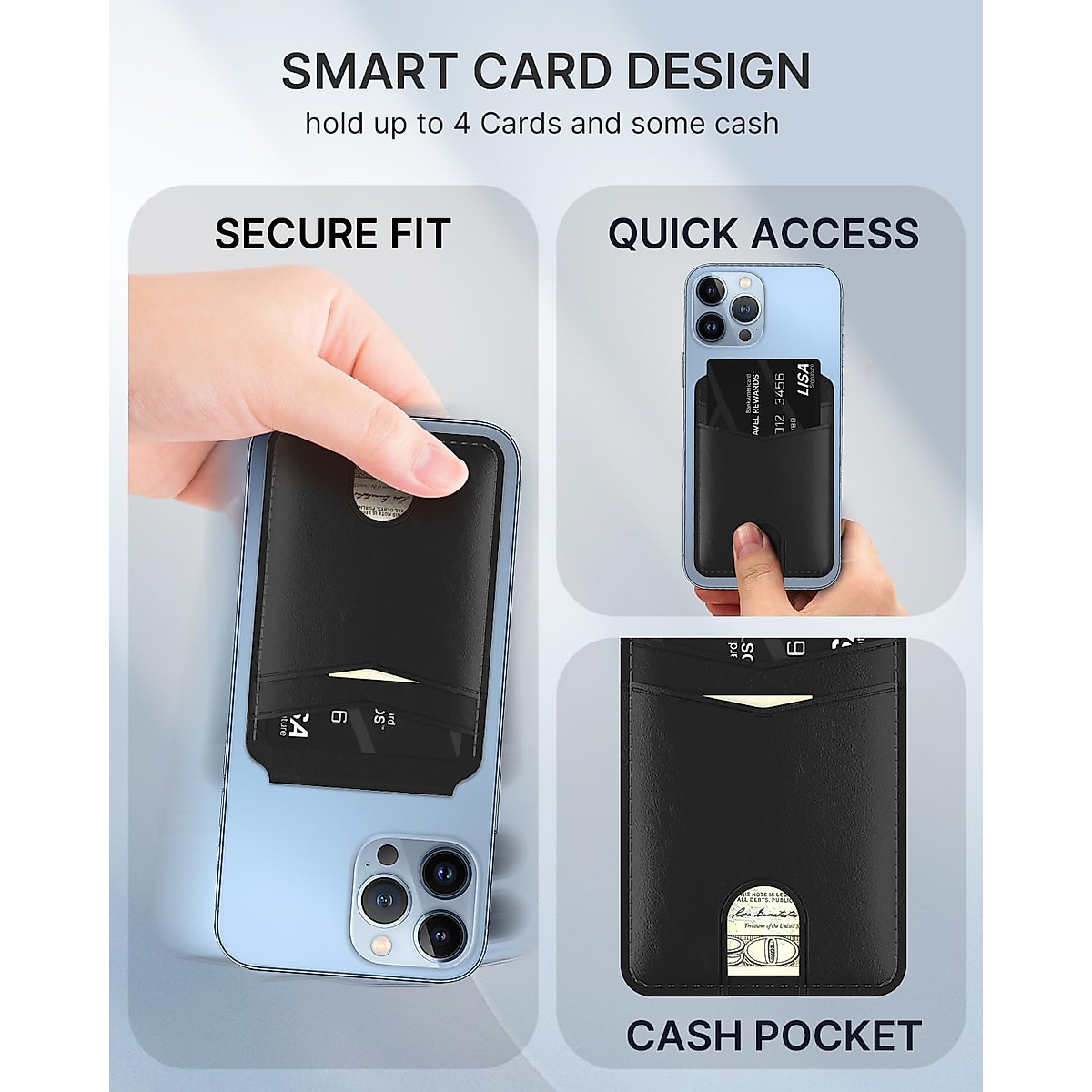 typecase Magnetic Wallet Compatible with Magsafe: Magnetic Phone Wallet & Card Holder for Apple iPhone 16 15 14 13 12 Pro Max - Adjustable Mag Safe Wallet Stand with 4 Card Slots - Black