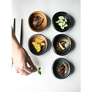 Colias Wing 3.5" Retro Style Black/Brown Stylish Design Multipurpose Porcelain Side Dish Bowl Seasoning Dishes Soy Dipping Sauce Dishes-Set of 5