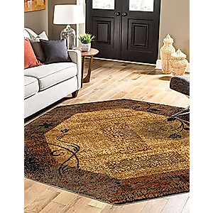 Unique Loom Barista Collection Area Rug - Excelsa (6' 1" Octagon, Beige/Brown)
