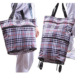 Upgrade Shopping Bag with Wheels Portable Trolley Bags Grocery Cart Hand Pulling Utility with Hand Straps Folding Shopping Cart- Larger Size & Waterproof & Strong(B0BLRK6HKZ)