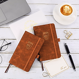 2024-2027 Monthly Pocket Planner - 3 Year Pocket Calendar, Faux Leather Cover, Jul 2024 - Jun 2027, 3.8" × 6.3", Pen Holder, 2 Bookmarks, Back Pocket