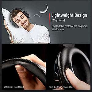 FIFINE Studio Monitor Headphones for Recording-Over Ear Wired Headphones for Podcast Monitoring, Streaming Comfortable Equipment with Detachable Cables 3.5mm or 6.35mm Jack, Black, on PC/Mixer-H8