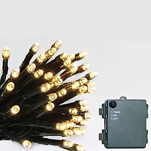 Christmas Battery Operated String Lights with Timer - 50 LED 33Ft Christmas Indoor String Lights - Waterproof Outdoor String Light for Xmas Tree Wreath Garland, Party, Home Decoration, Warm White