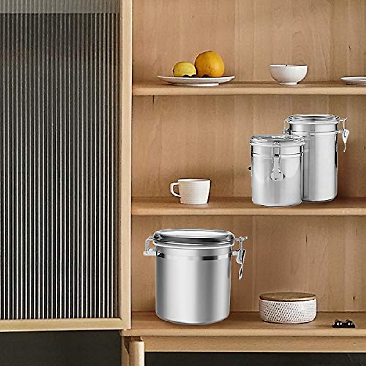 ENLOY 165oz Stainless Steel Airtight Canister for Kitchen, Large Flour Coffee Bean Tea Cereal Sugar Cookie Metal Food Storage Canisters with Clear Lid and Sturdy Locking Clamp