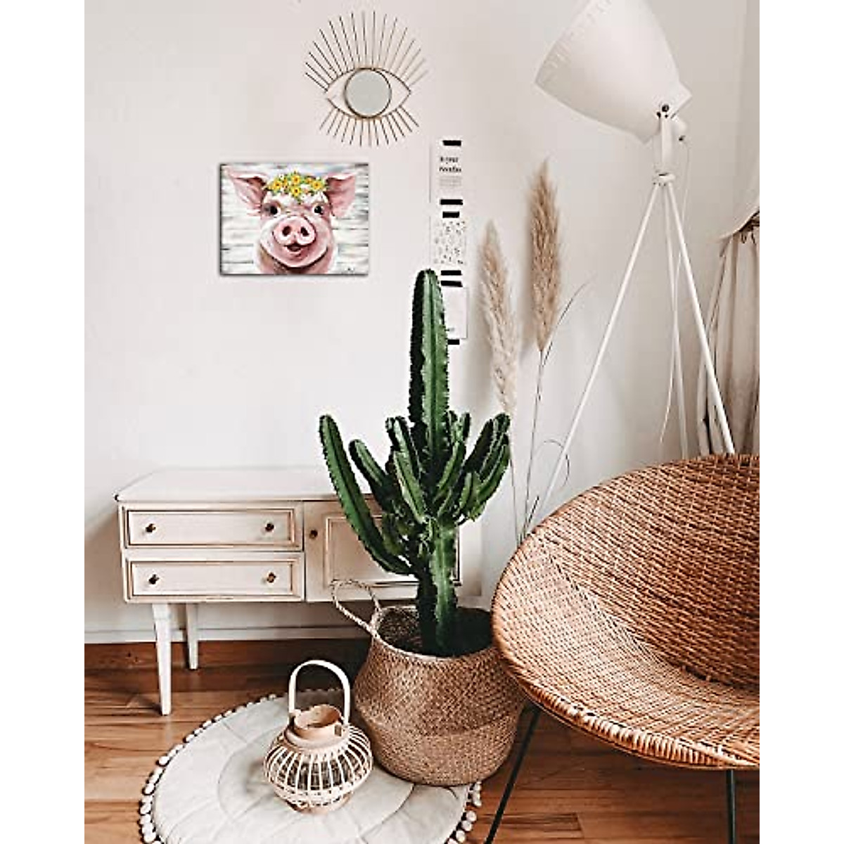 YUEYARIT Farmhouse Canvas Decor Pink Cute Pig Picture HD Print Artwork Hanging for Bedroom, Bathroom, Kids Room, Dining Room, Living Room