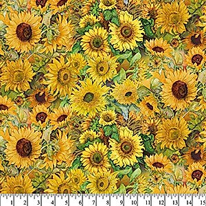 Sunflowers Field Digital Cotton Print Fabric by The Yard
