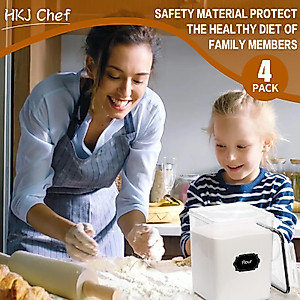 HKJ Chef 4 Pack Large Airtight Food Storage Containers with Lids (5.2L / 176oz), BPA Free Plastic Kitchen and Pantry Organization Contianers for Cereal Flour and Sugar Storage - Labels & Marker