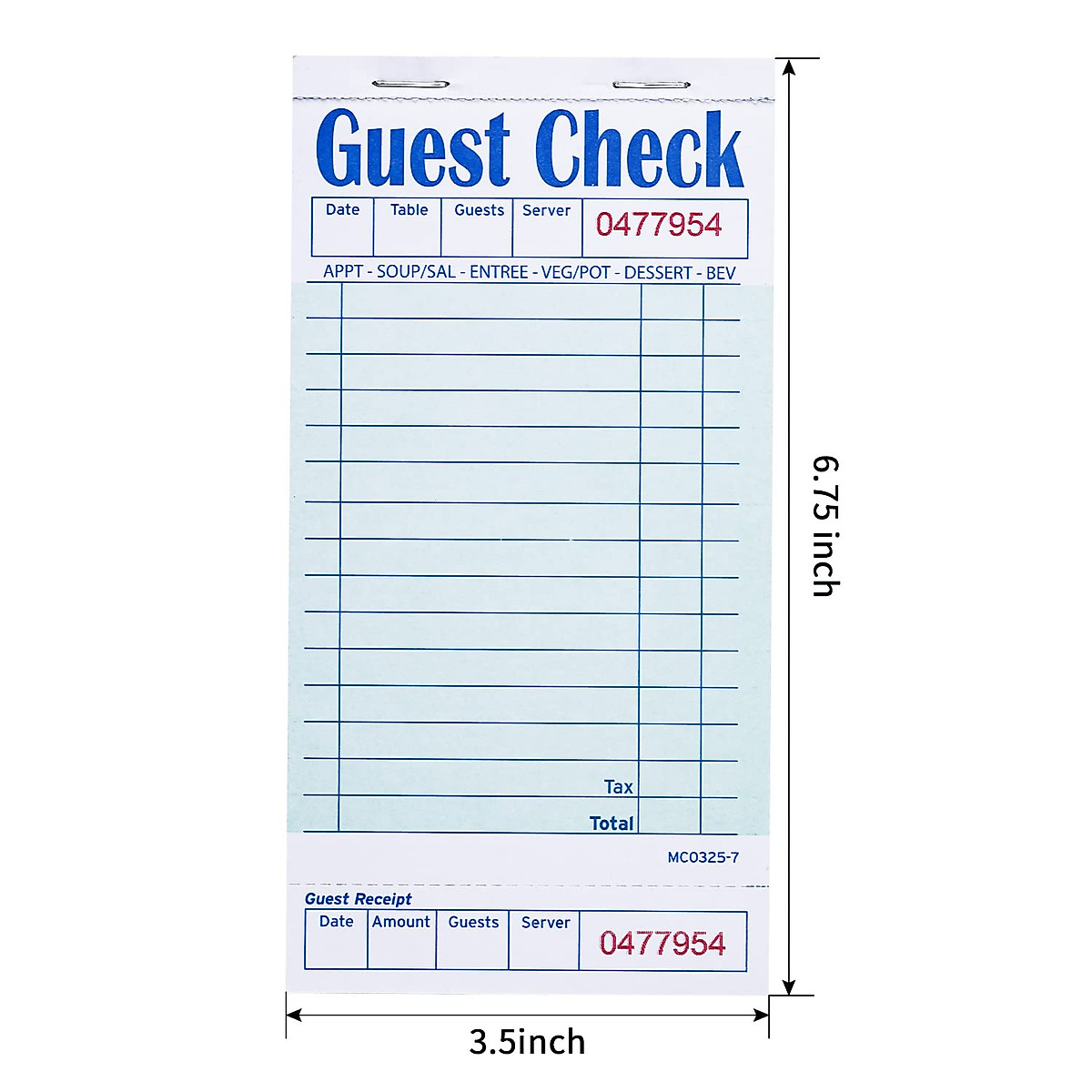 Batrical Guest Checks Server Note Pads 300 Sheets Waitress Notepad for Restaurants (6 Books) 3.5" x 6.75" Per Ticket Book