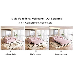 FANYE 3 in 1 Oversized Loveseat Sleeper Sofa W/Pull Out Couch Bed and Padded Armrests Convertible Queen Size Sofabed for Home Office Apartment Living Room(Available in Black/Gray/Beige/Pink)