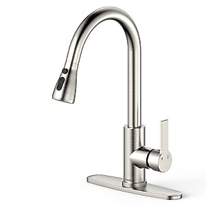 Kitchen Faucet, Brushed Nickel Kitchen Faucet for Sink with Sprayer, Single Handle faucets High Arc Modern Spring Kitchen Sink Faucet Stainless Steel with Deck Plate, for One Hole Or 3 Hole