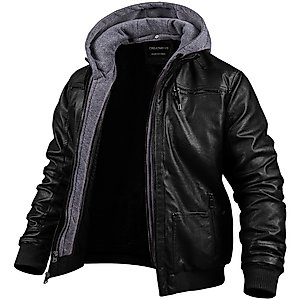 CREATMO US Men's Faux Leather Jacket Vintage Motorcycle Jacket Classic Biker Jacket Black L
