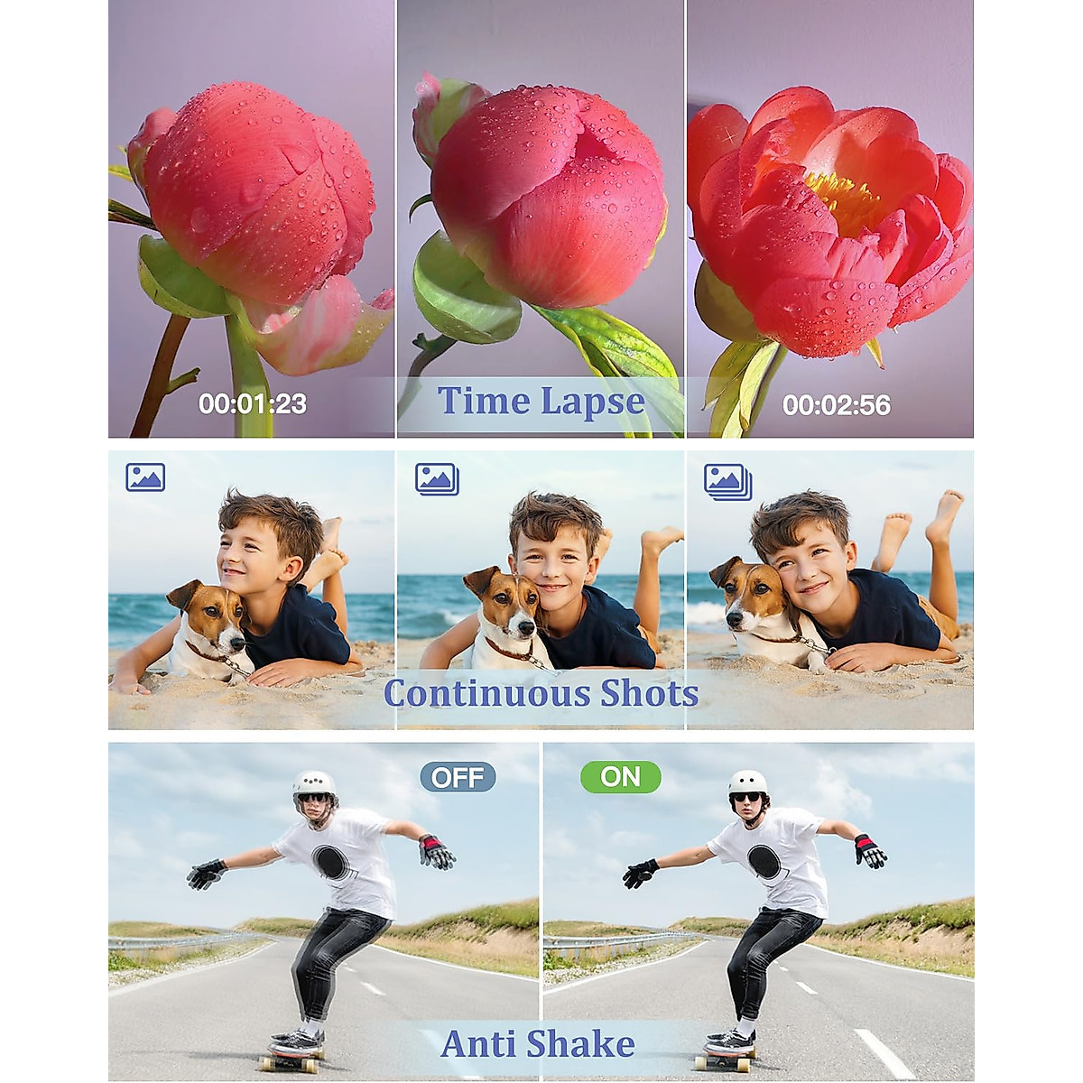 4K Digital Camera with Flash & Selfie, 48MP Camera for Photography with Autofocus 16X Zoom, Anti-Shake Vlogging Camera Compact Travel Digital Cameras with Flip Screen, 32GB Memory Card, Two Batteries