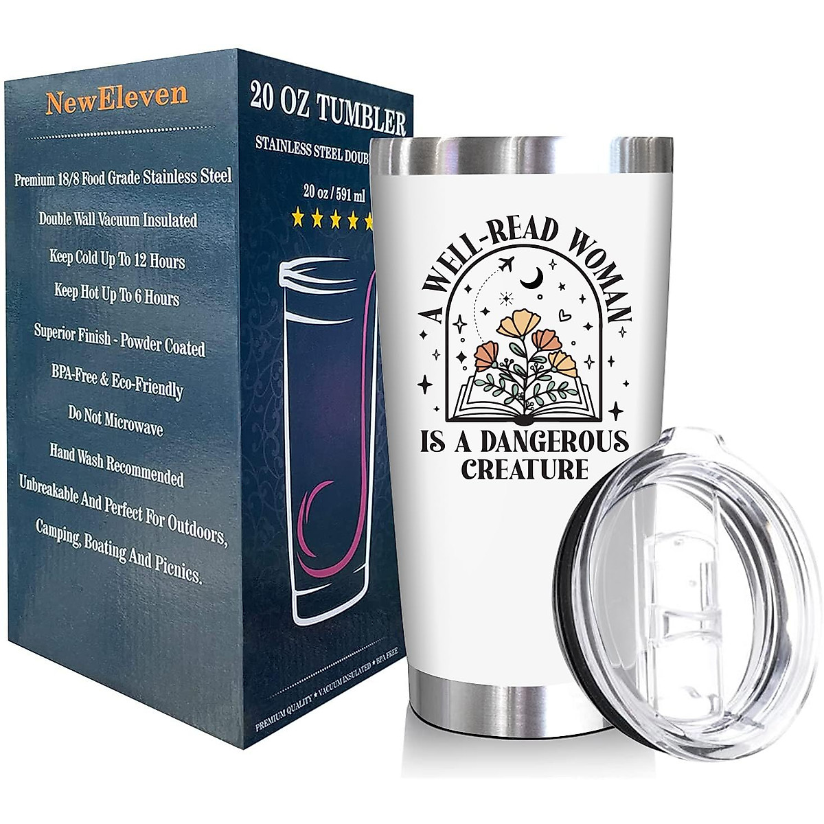 NewEleven Christmas Gifts For Book Lovers - Book Lovers Gifts For Women - Bookish Gifts For Readers, Librarians, Bookaholics, Bookworms - Birthday Gifts For Women, Her, Best Friend – 20 Oz Tumbler