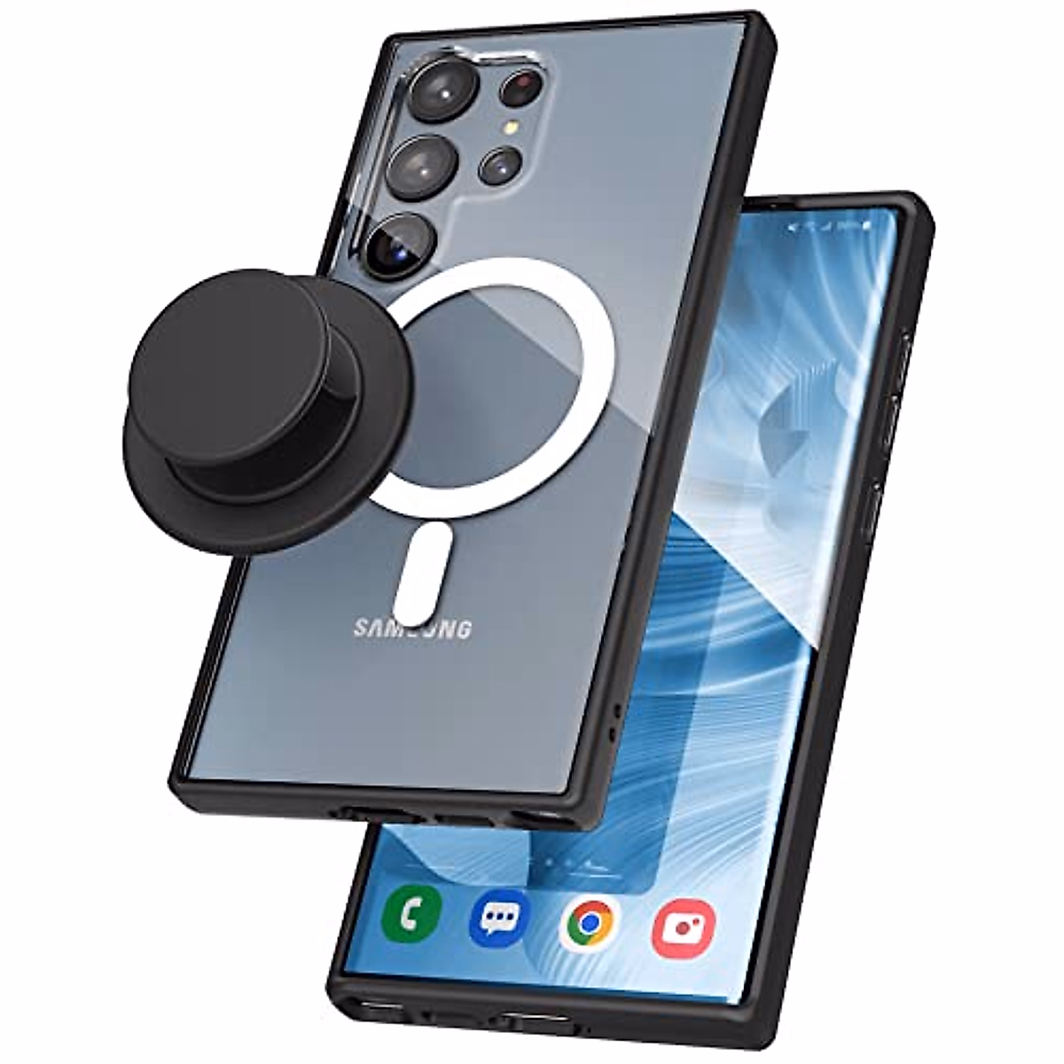 Encased Clear Case Designed for Samsung Galaxy S23 Ultra Magnetic Case with Removeable Phone Holder Grip/Kickstand - Compatible with MagSafe Charging & Accessories