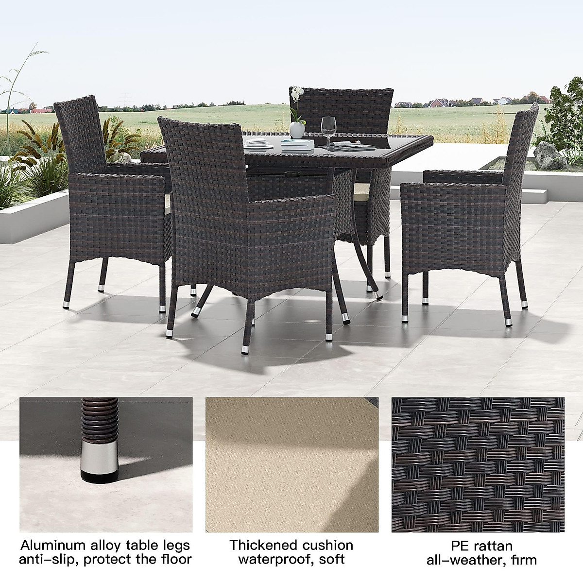 Kullavik 15-Piece Outdoor Dining Set Patio Rattan Furniture Set,Patio Dining Table and Chairs Set with 12 Chairs and Cushions,Square Glass Tabletop with Umbrella Hole for Patio,Backyard,Garden,Sand