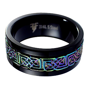 Fantasy Forge Jewelry Black Rainbow Celtic Spinner Ring Womens Mens Stainless Steel Wedding Band Sizes 3-17 (17)