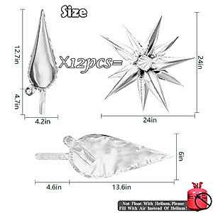 Moukiween 50 Pcs Explosion Star Foil Balloons- 12 Point Star Balloons,Silver Starburst Cone Mylar Balloons Spike Balloons for Party Supplies Christmas Birthday Wedding Baby Shower Photo Booth