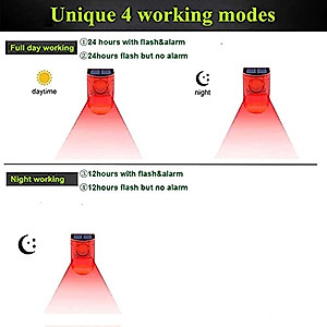 Solar Strobe Light, RISOON Solar Alarm Light with Motion Detector 129db 24 Hours Mode + Night Mode Sound Security Siren Light IP65 Waterproof, Protect Your Home, Farm, Barn, Villa,Yard