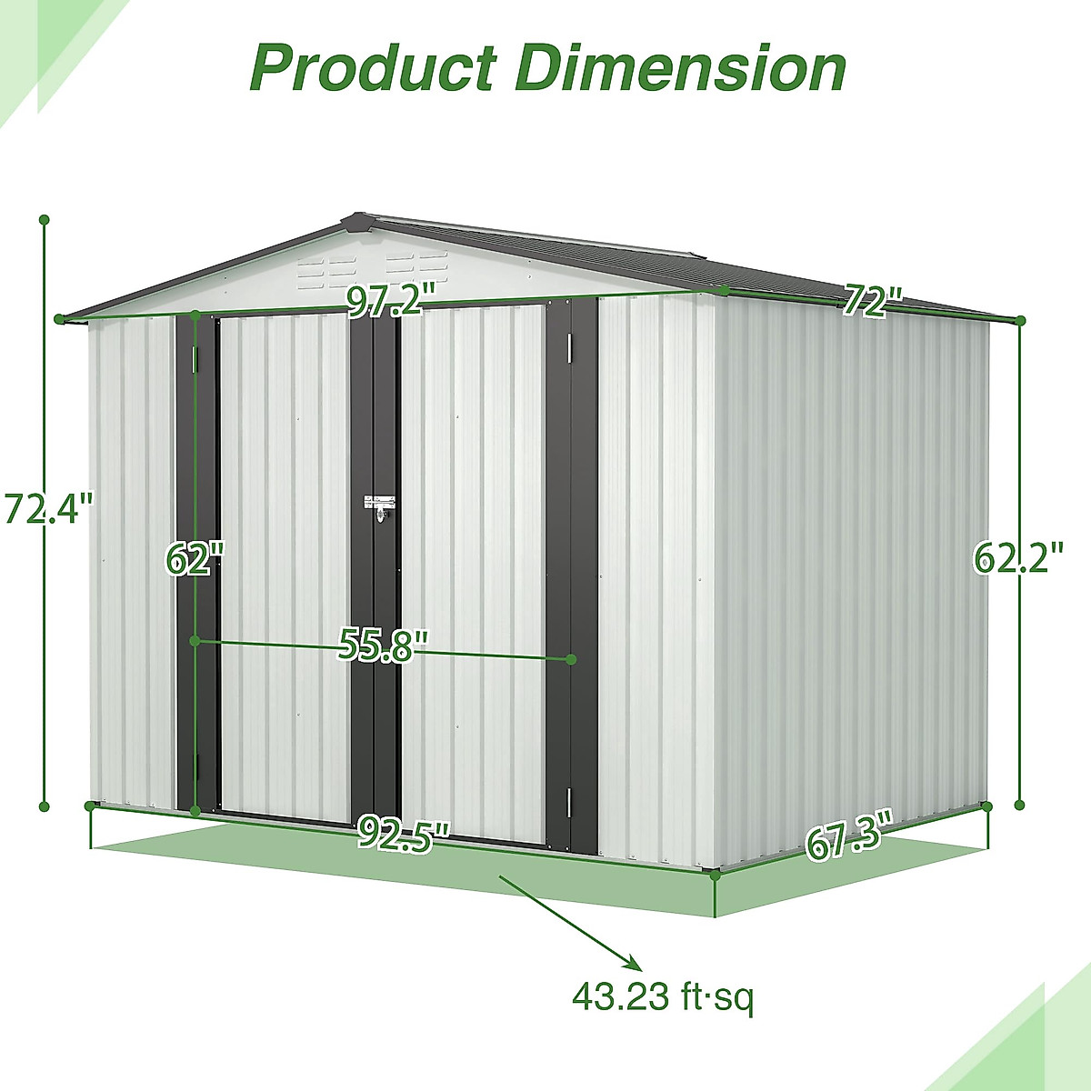 SumKea 8ftx6ft Tool Shed Outdoor Storage, Galvanized Steel Metal Shed, Tool Shed Equipped with Vents and Lockable, Outdoor Tool Shed Ldeal for Backyards, Patio, Gray White