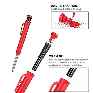 ACBungji 23 Pcs Mechanical Carpenter Pencils Set with Metal Solid Pencil Marking Tool Built-in Sharpener, Carbide Scriber Tool, Center Punch and Refills for Woodworking Architect Construction