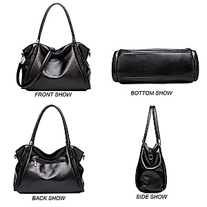 PU Leather Purses and Handbags for Women, Tote Top Handle Bags, Hobo Purse Designer Satchel Crossbody Shoulder Bag (Black)