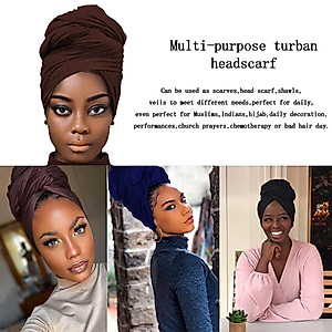 Turban Head Wraps for Black Women Jersey Hijab Scarves Cotton Fashion Headbands Long Plain Shawls Coffee