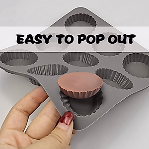 Palksky Chocolate Almond Peanut Butter Cup Mold - (3PCS) 9 Cup Bite Size Fat Bombs Snack Baking Pan/Mini Silicone Cookie Candy Mold for Brownie, Jello, truffle