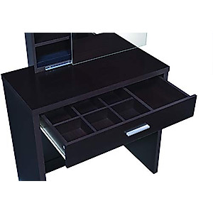 Coaster Home Furnishings 2-piece Vanity Set with Hidden Mirror Storage and Lift-Top Stool, Cappuccino and Black