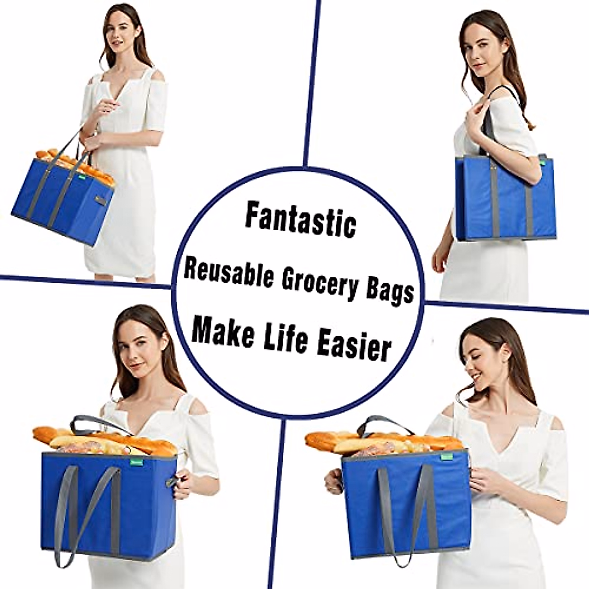 NERUB Reusable Grocery Shopping Bags Heavy Duty Grocery Tote Bags with Reinforced Bottom Foldable Large Reusable Shopping Bags for Groceries (3 Pack)