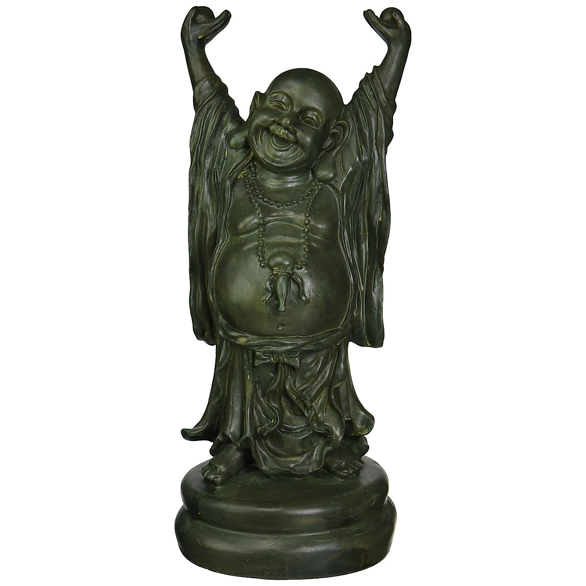 Design Toscano Jolly Hotei Asian Man Sanctuary Decor Statue Figurine, 5 inches wide, 13 inches tall, Cast Stone Resin, Green Bronze Finish