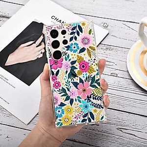 Tcaraersing Crystal Clear Flower Magnetic Case for Samsung Galaxy S23 Ultra MagSafe PC Back Cover Soft TPU Edges Slim Thin Shockproof Silicone Floral Pattern Girl Women S23 Ultra 6.8'' Colorful Floral