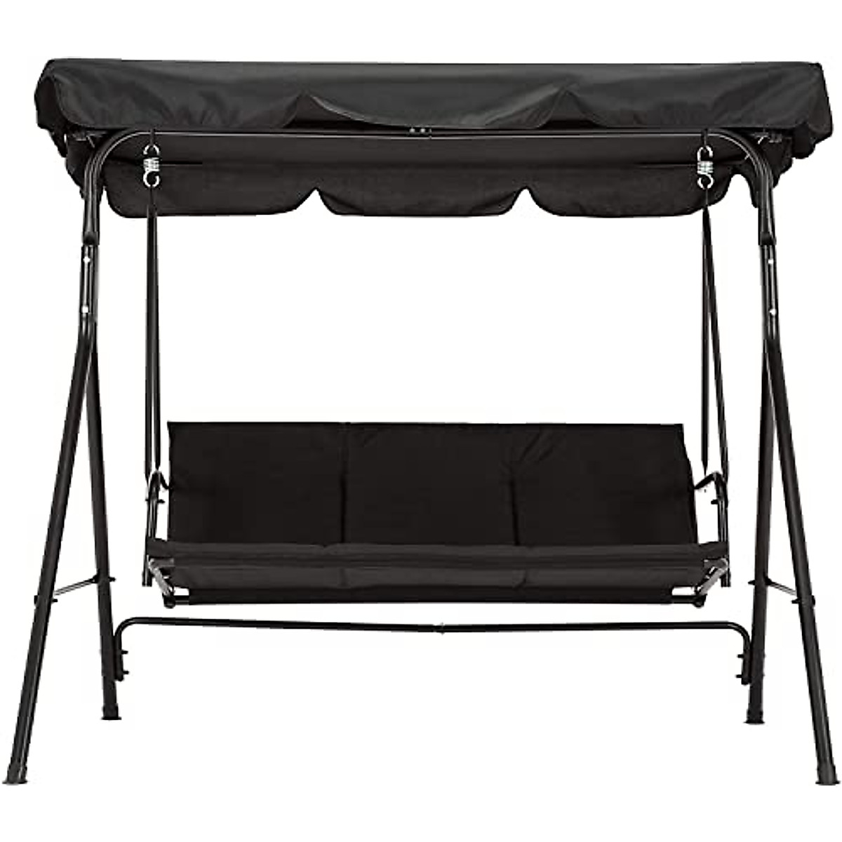 Patio Swing Chair, Outdoor Swing Pools Patio Swings with Canopy Hammock Bench Steel 3-Person Seat with Canopy Leisure Swing Chairs Suitable for Picnic Camping Garden Party Use（Black）