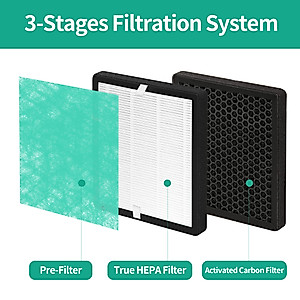 GoKBNY 4-Pack R1/P1801/P1802 True HEPA Replacement Filter Compatible with YIOU Purifier R1/P1802 & Elechomes Purifier P1801, 3-in-1 Filters- Deep Green