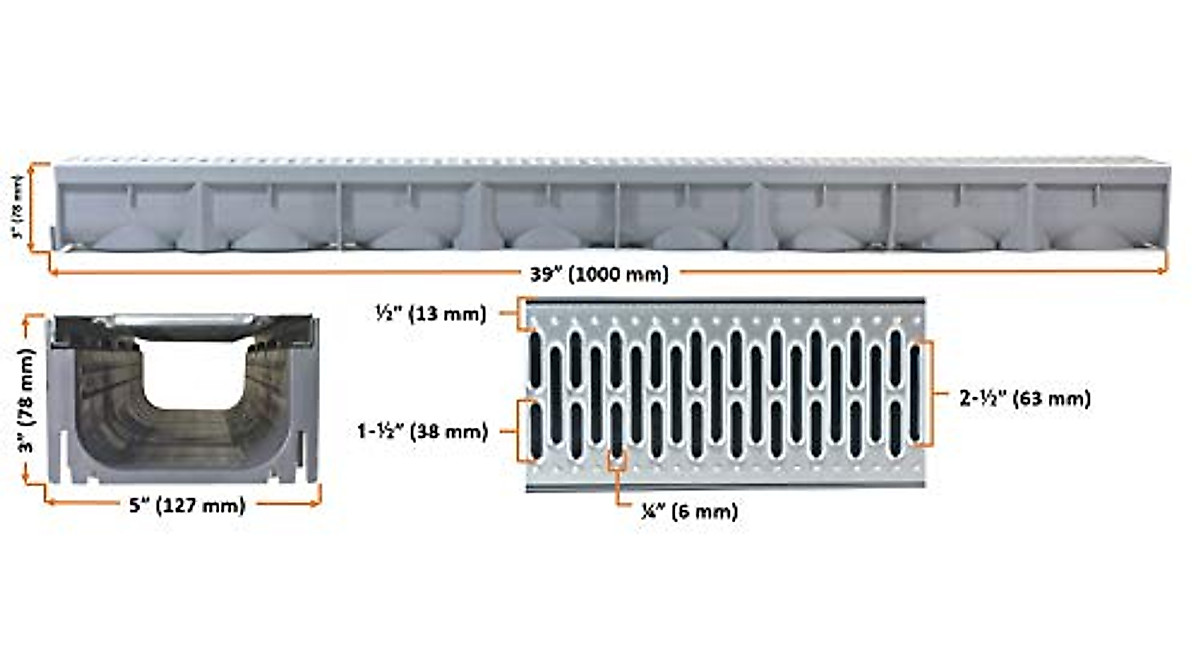 Galvanized Steel Channel Drain System - 3 x 39" Length