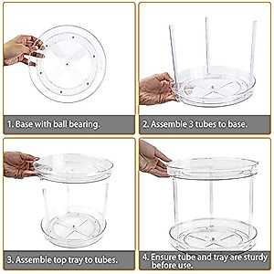 Eeci Lazy Susan Turntable 2-Tier Spice Rack Spinning Cabinet Organizer Rotating Condiment Tray Spinner for Pantry Kitchen Vanity Bathroom Jewelry Container Makeup Holder Cosmetic Storage 9Inch Clear