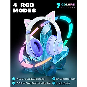 QearFun Car Ear Bluetooth Headphones Foldable, 7 Colors Led Light Up Kids Adults Girls Over Ear Wireless Headphones with Built-in Mic & 3.5mm Jack, Cat Gaming Headset for iPad/Tablet/PS4/PS5 Purple