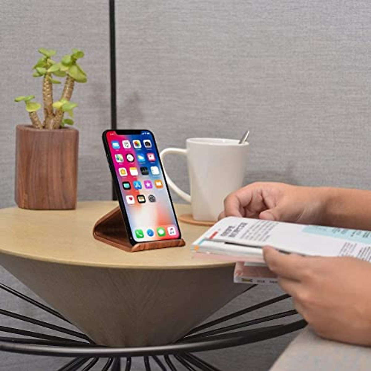 SAMDI Cell Phone Stand, iPhone Wood Dock: Cradle, Holder for Switch All Android Smartphone, iPhone 6 6s 7 8 X Plus 5 5s 5c Accessories Desk - ( Black Walnut )