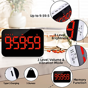 PERSUPER Kitchen Timer for Cooking, 10 RGB Color Changing Digital Magnetic Timer, Countdown/Up, Rechargeabilit, 3 Brightness Display, 3 Volume Levels and Vibration Mode, for Classroom, Study, Fitness