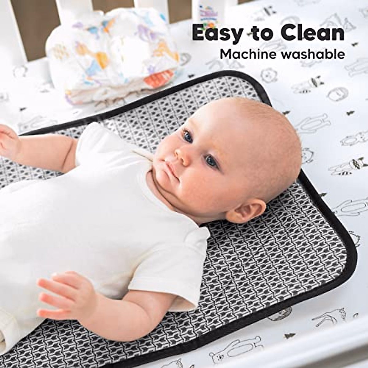 Portable Diaper Changing Pad - Waterproof Foldable Baby Changing Mat - Travel Diaper Change Mat - Lightweight Changing Pads for Baby - Baby Changer - Machine Washable (Black Geo)